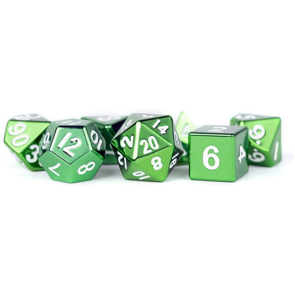 MDG - Metal Dice: Green with White Numbers 16mm Poly Set – Pop Stop